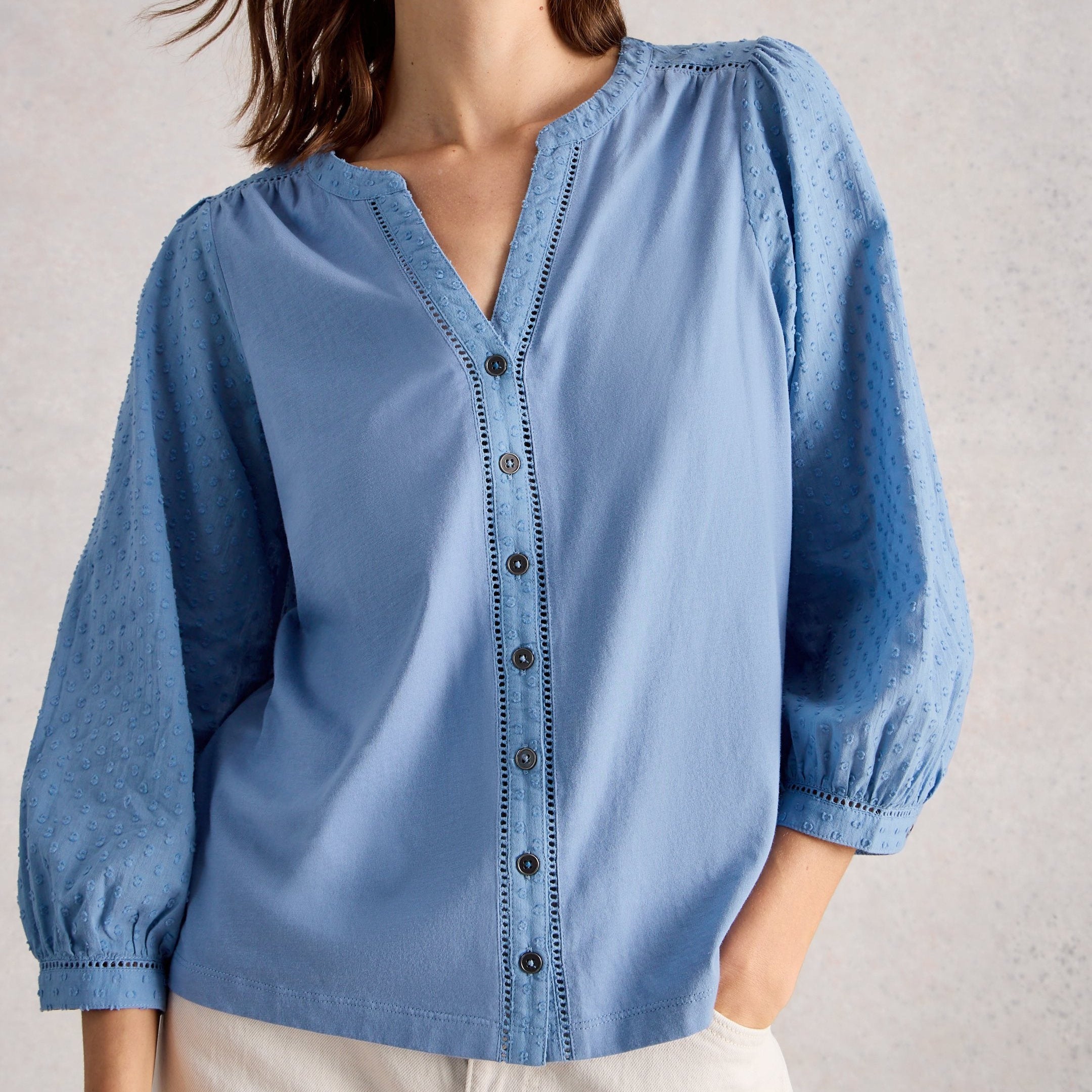 Daisy Dobby Mix Top - Mid Blue – The Longship