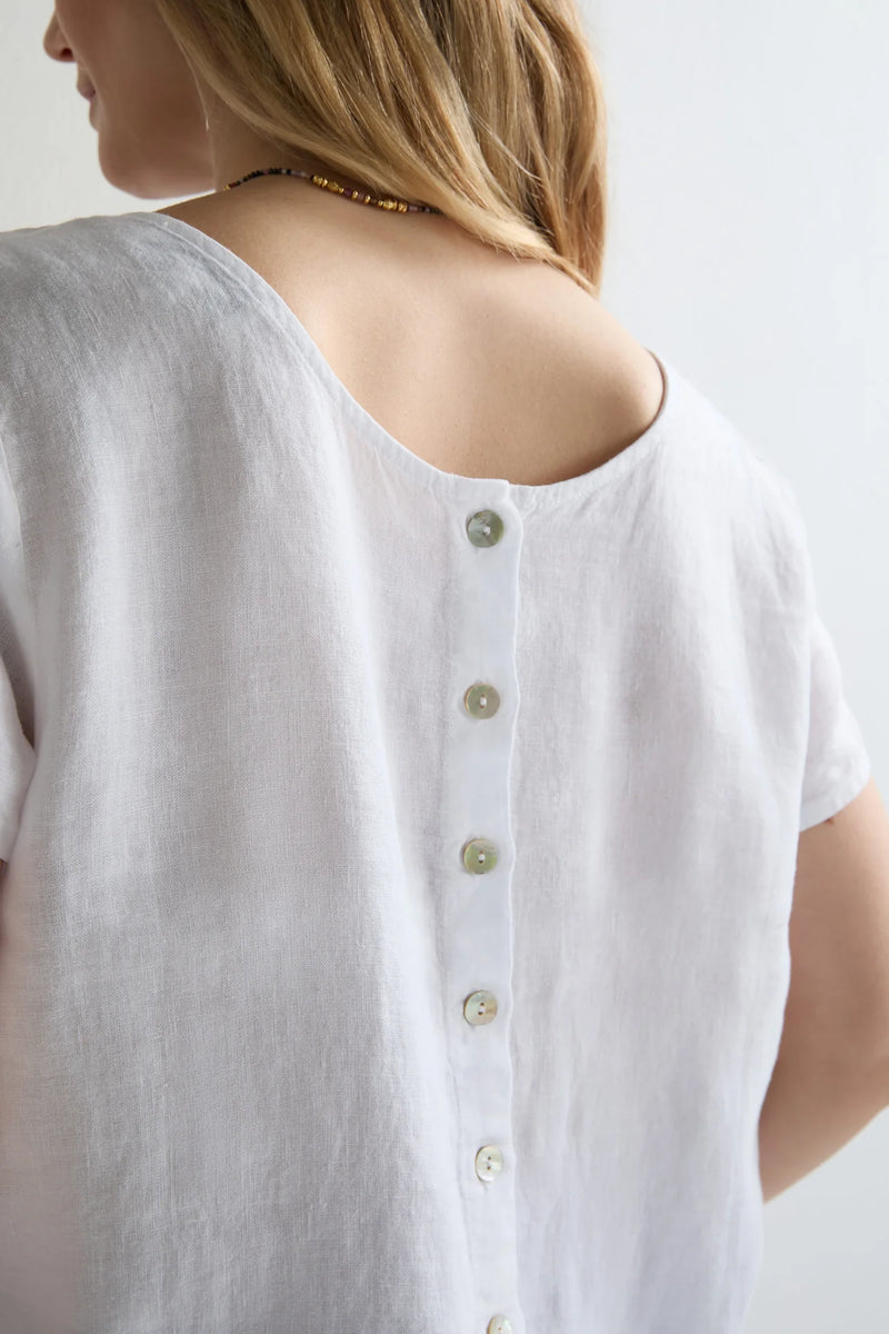 Linen Button Back Top - White & The Longship